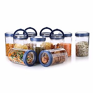 MACHAK Plastic Vaccume Smart Airtight Kitchen Storage Container Set, 900ml (Grey, Set of 10)