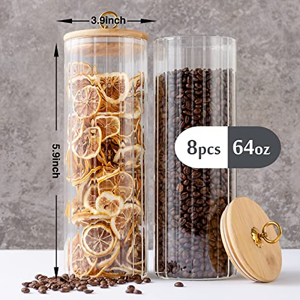 Facilfeliz 3 Pack Glass Food Storage Jars, 64 oz Glass Food Storage Containers with Airtight Bamboo Lids, Pantry Organization Jar for Spice, Flour & Sugar Container, Canister Set for Kitchen Counter
