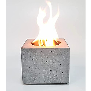 Concrete Encounter Concrete Square Tabletop Indoor fire Bowl fire Pit, The Fire Pot., SM-S, Gray, 5In x 5In x 4In