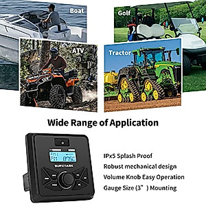 Marine Stereo Radio 4x45W Gauge Mounting WB/AM/FM Tuner Bluetooth Receiver for Boat, UTV, Golf Cart