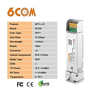 10Pack 10GBase-LR SFP+ Transceiver, 10G LC Single Mode Module for Cisco SFP-10G-LR, Meraki MA-SFP-10GB-LR, Ubiquiti UF-SM-10G, Mikrotik, D-Link, Supermicro, Netgear DDM, 1310nm, 10km
