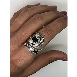 Black Onyx Adjustable Vintage Ring 925 Sterling Silver Gipsy Tribal Boho Chic Jewelry (7)