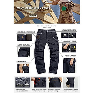 CQR Men's Ripstop Work Pants, Water Resistant Tactical Pants, Outdoor Utility Operator EDC Straight/Cargo Pants, Work Cargo Police Navy, 34W x 32L