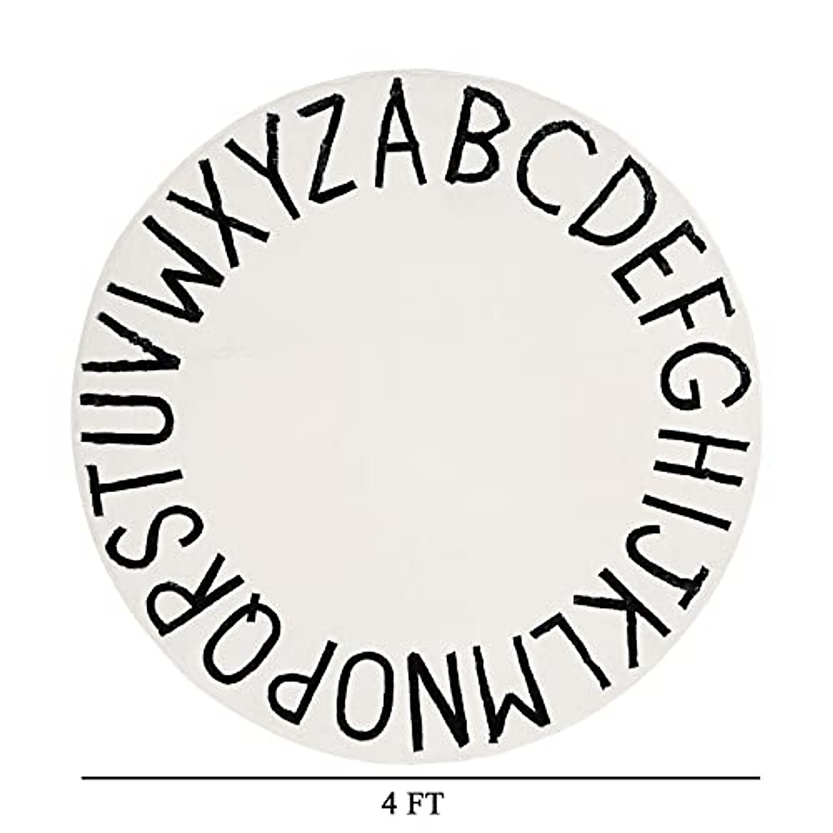 HEBE 4ft Round Kids ABC Rug Alphabet Nursery Rug for Bedroom Playroom Non Slip Educational Playmat Round Circle Carpet for Classroom Infant Toddlers,Milk White