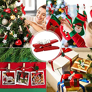 Mini Clothes Pins, Christmas Wooden Photo Clips Small Clothes Pin Tiny Wood Clip for Crafts, Mini Wooden Pegs with 33 ft Jute Twine for Hanging Christmas Card Photo Picture Display (100 Pcs)