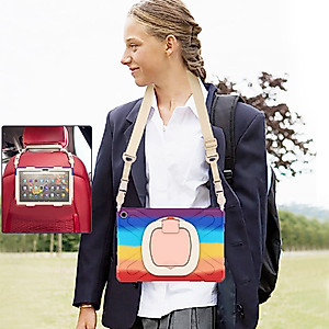 360 ° Rotation Portable Case for Fire HD 10 & 10 Plus Tablet (11th Generation, 2021 Release) Rugged Case Rotating Stand Hand Strap Shoulder Carrying Strap Outdoor Cover (Colourful Red)