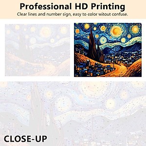 TUMOVO Paint by Starry Night Number Sky and Full Moon Over The Town Paint by Numbers for Adults Abstract Style Adult Paint by Numbers Kits on Canvas DIY Paint by Numbers for Adults Beginner 16x20inch