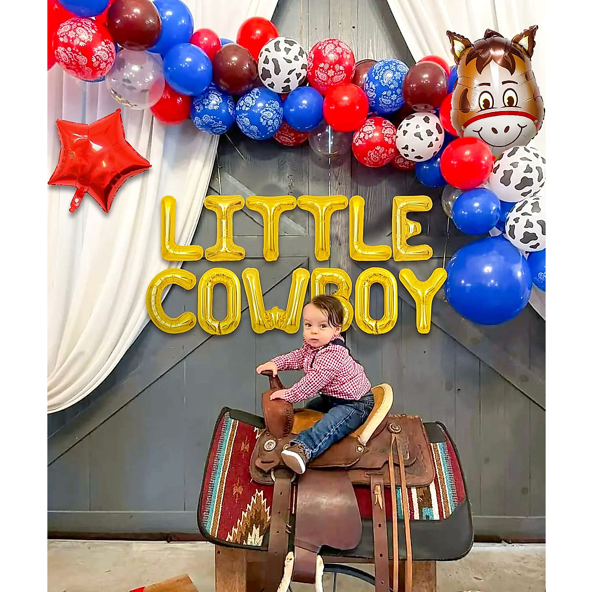 JeVenis Little Cowboy Baby Shower Decorations Western Baby Shower Decoration Wild West Baby Shower Balloons Cowgirl Tablecloth Horse Balloon