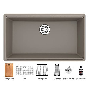 Karran QUWS-875 Undermount 32.5 in. Large Single Bowl Quartz Workstation Kitchen Sink in Concrete