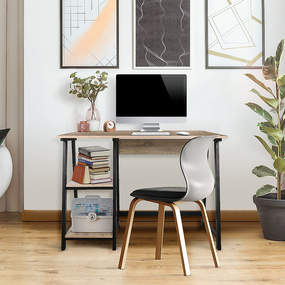 Computer Desk, 40 Inch Home Office Desks with Shelves, Study Desk with 2 Storage Shelves, Laptop Notebook Study Desk for Small Spaces Home Office