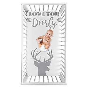 Sweet Jojo Designs Grey Woodland Deer Boy Fitted Crib Sheet Baby or Toddler Bed Nursery Photo Op - Gray and White Stag