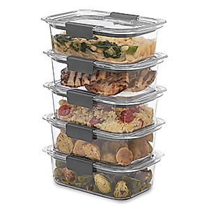 Rubbermaid Leak-Proof Brilliance Food Storage Set | 9.6 Cup Plastic Containers with Lids, 2-Pack, Clear & Brilliance Food Storage Container, BPA free Plastic, Medium, 3.2 Cup, 5 Pack, Clear