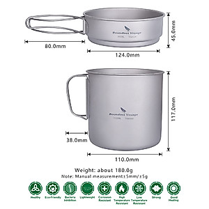 Boundless Voyage Camping Titanium Pot Pan Set with Folding Handles Outdoor Picnic Hiking Bowl Plate Mess Kit Tableware Cookware Ti2053C