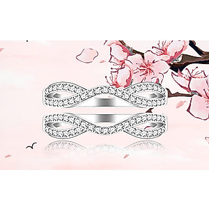 Uloveido 925 Sterling Silver Cubic Zirconia 2 Stackable Rings Enhancer for Women Wedding Engagement Anniversary Promise Rings Y2190 Size 7