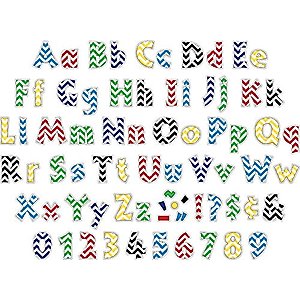 Barker Creek Letter Pop-Out Set of 3, 4" Chevron, Mixed-Design, 255 Upper and Lowercase Letters, Numbers, and Punctuation Marks in Each of 3 Designs, 765 Characters Total (4303)