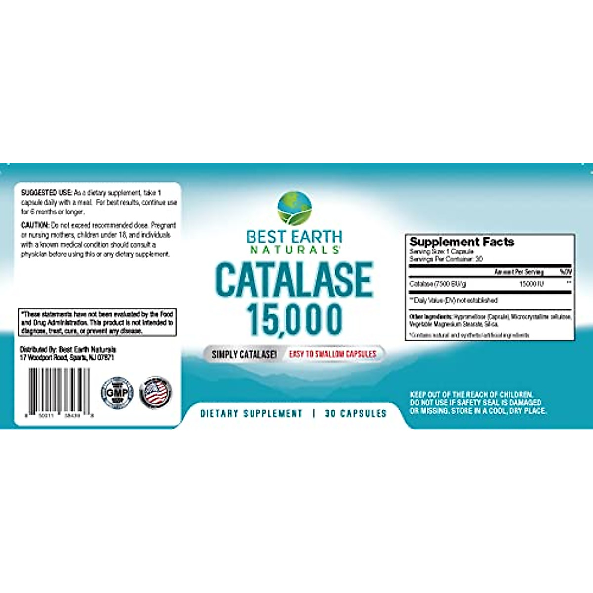 Catalase 15,000 - Pure Catalase Antioxidant Enzyme - Tiny, Easy to Swallow Capsule - 30 Day Supply