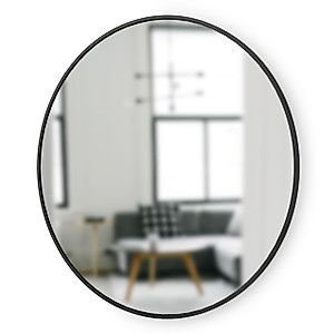 Umbra Hub 37” Round Wall Mirror with Rubber Frame, Modern Decor for Entryways, Washrooms, Living Rooms Inch, Black