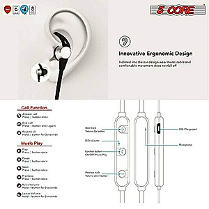 5 CORE Premium Bluetooth Earbuds Neckband Magnetic Bluetooth Headphones Wireless Bluetooth 5.0 Headphones Sweat Proof & IPX7 Waterproof Earphones 12 Hours Playtime for Gym Workout EP02 B