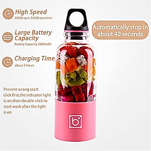 Portable Blender, Personal Blender for Shakes and Smoothies, Rechargeable USB High Speed 4-Blades Fresh Fruit Mixer Mini Juicer Cup,Handheld Blender for Sports Travel and Outdoors Pink
