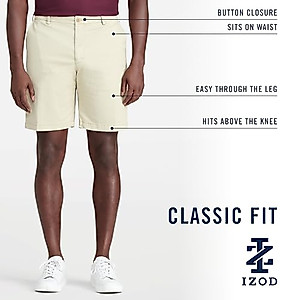 IZOD Men's Classic Saltwater 9.5" Flat Front Chino Short, Pale Khaki, 38