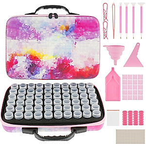 Abizarch Diamond Drawing Storage Containers 60 Slots Large Capacity Diamond Drawing Accessories Organizer with Funnel Tray and Pen Portable Diamond Art Storage Box for Diamond Art Craft