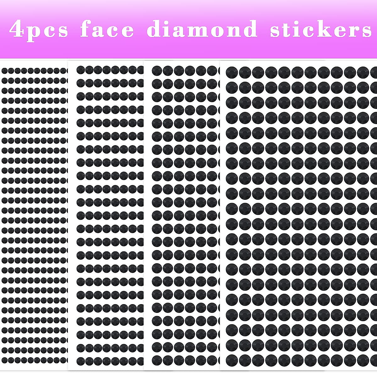 Black Rhinestone Stickers 3D Self Adhesive Face Gems Stick on Body Eye Bling Jewels Decal Crystal Hair Diamonds for Makeup Rave Accessories Embellishments for Crafts for Women and Girls 4PCS