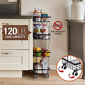 Asani Slim Kitchen Organization Shelf Rack, Convertible 4 Tier Wire Rack Shelving with Wheels, Works as Bathroom Shelf Organizer, Spice Rack Organizer, Wire Fruit Basket, Laundry Room Storage