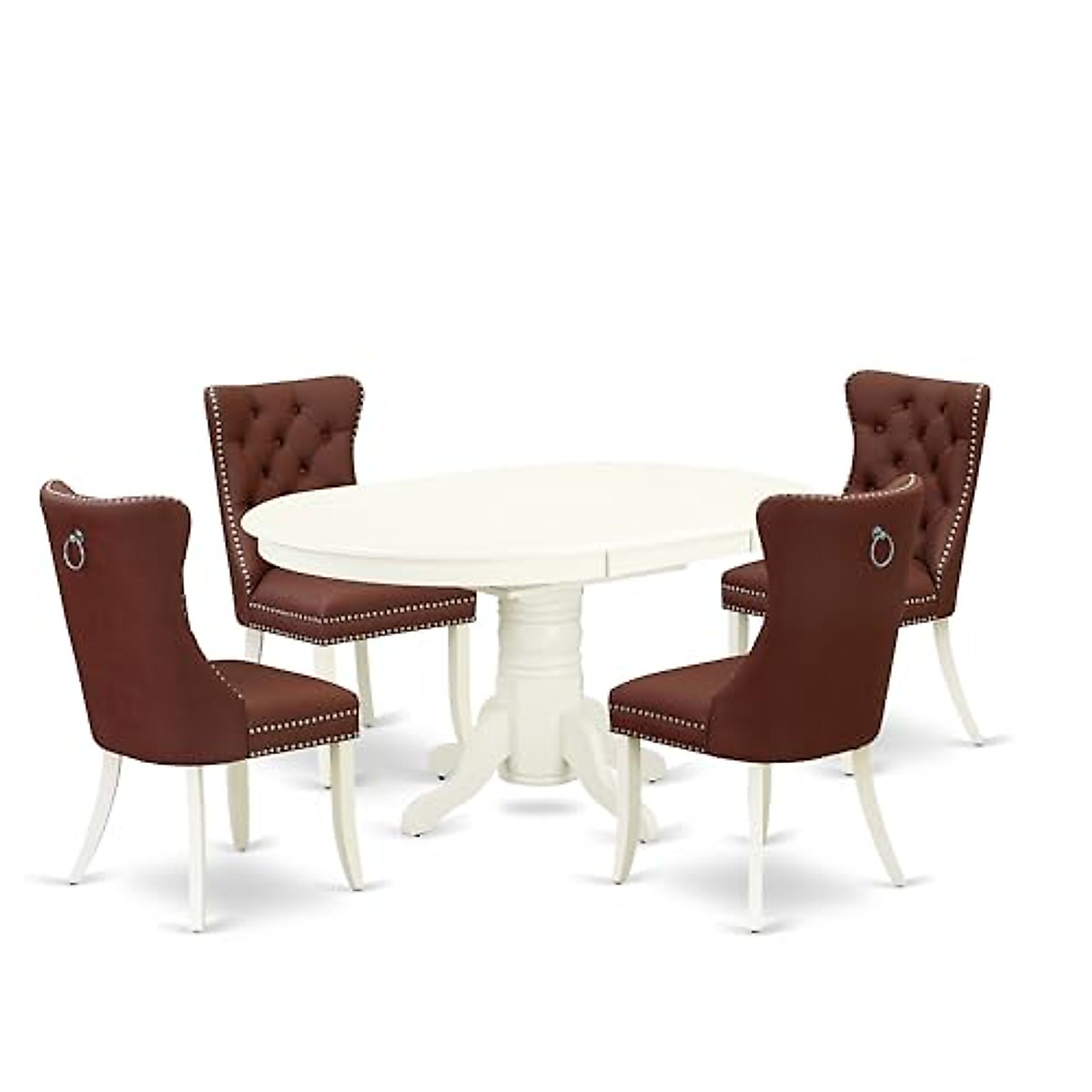 East West Furniture AVDA5-LWH-26 5 Piece Dining Room Furniture Set Consists of an Oval Dining Table with Butterfly Leaf and 4 Upholstered Chairs, 42x60 Inch, linen white