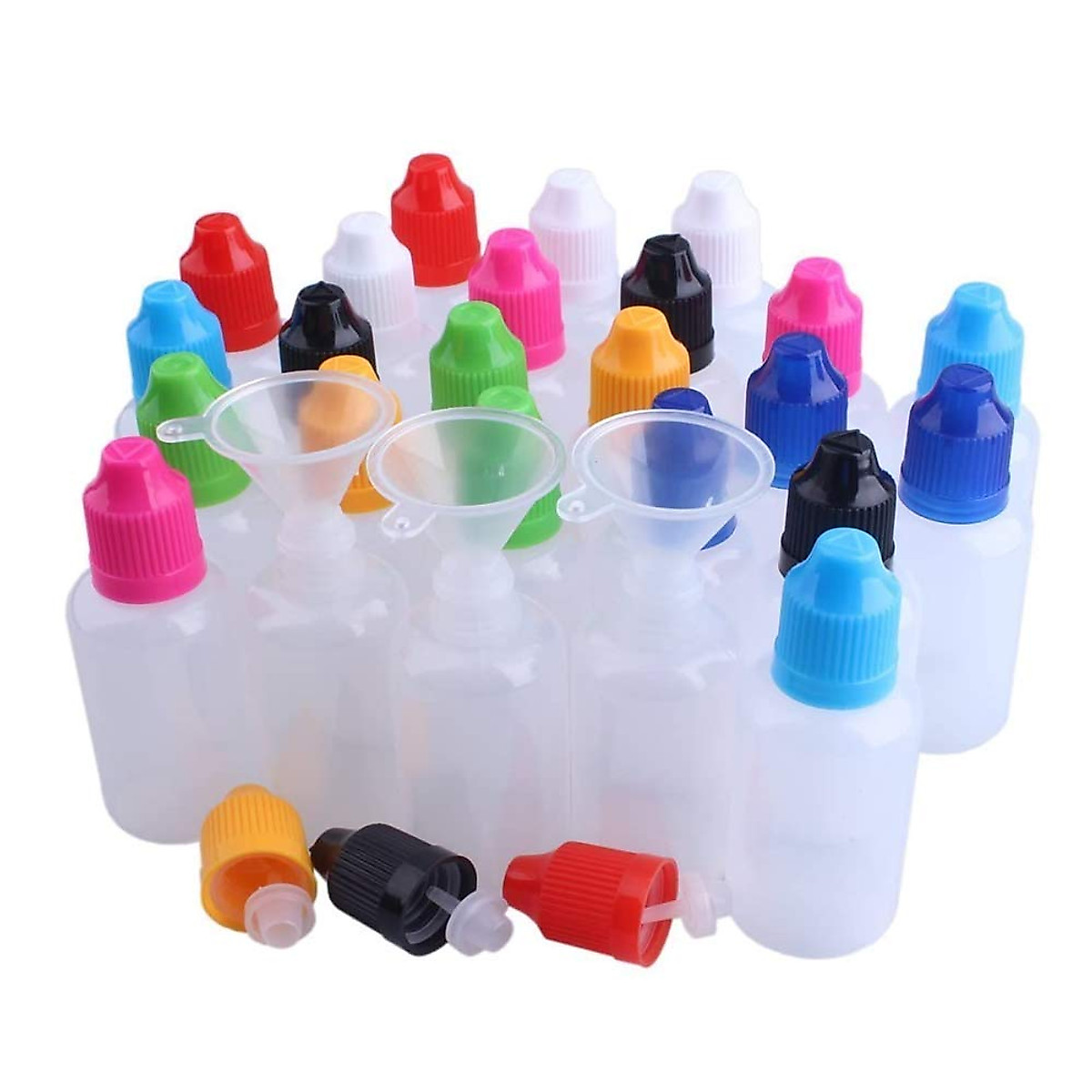 NANSHINE 10MLx50 LDPE Plastic Dropper Bottles Empty Squeeze Liquid Eye Dripper Containers with Child Resistant Cap (Bottles + Mixing Color Caps + Tips+label)