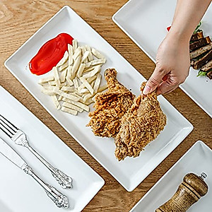 KOOV Ceramic Serving Tray, 14 Inches Large Serving Platter, Rectangular Serving Tray, Porcelain Serving Plates, Ceramic Serving Dishes for Dinner, Party, Sushi, Dessert, Food, Set of 4 (White)