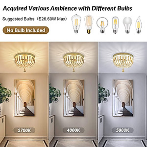 Farmhouse Wood Beaded Chandelier, Bohemia Ceiling Lamp, Rustic 2-Light Pendant Light Fixture, Semi-Flush Mount Ceiling Light for Living Room Entryway Hallway Kitchen Girl’s Room Baby’s Nursery, Oak