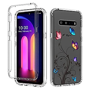 Ueokeird Case for LG V60 ThinQ 5G Case/LG V60/LM-V600 Case with Tempered-Glass Screen Protector, Cute Clear Butterfly Pattern Full Body Protective Phone Cover Cases for LG V60 ThinQ (Butterfly Tree)