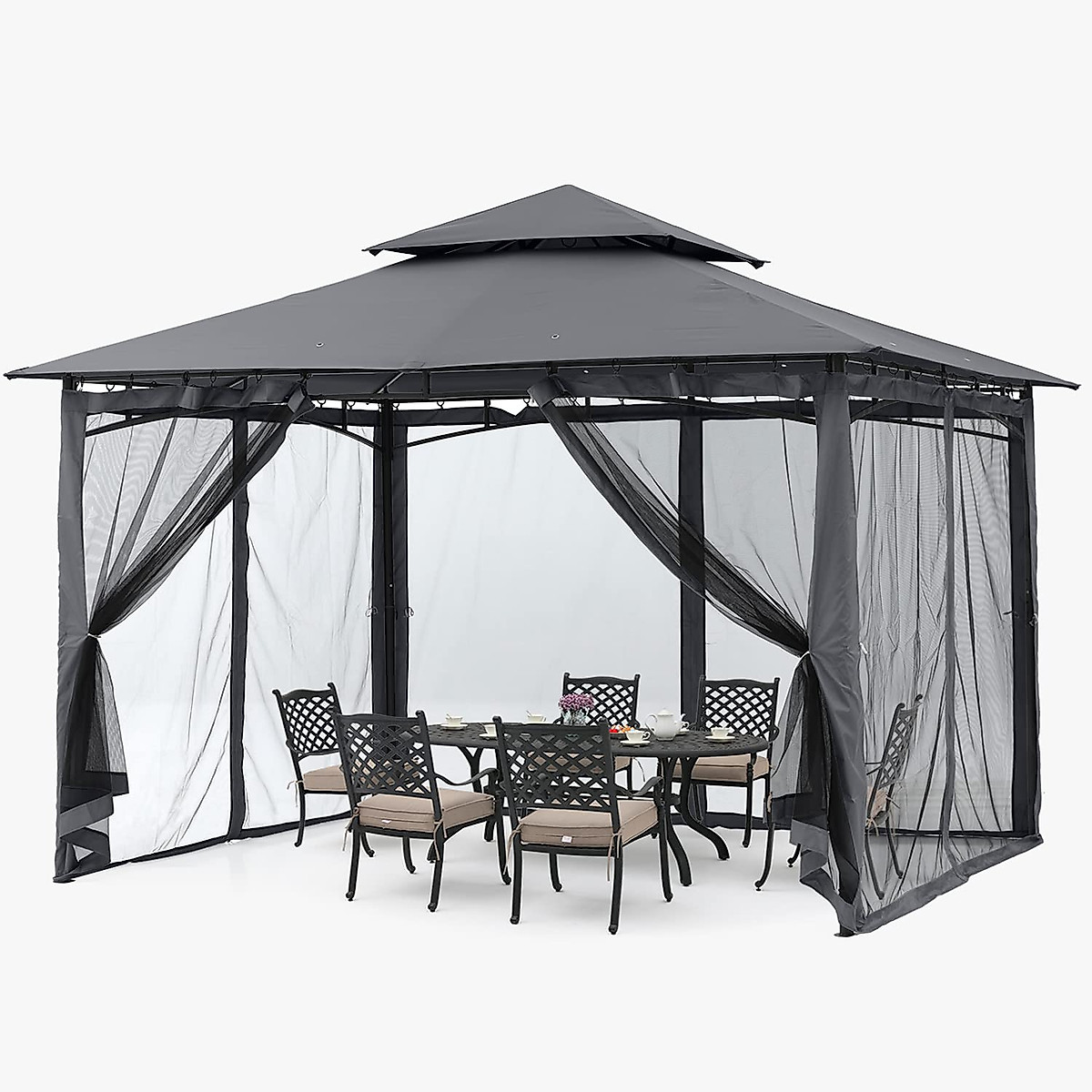 ABCCANOPY Gazebos for Patios 10x12 - Outdoor Steel Frame Gazebo with Mosquito Netting for Lawn Backyard Garden Deck (Dark Gray)