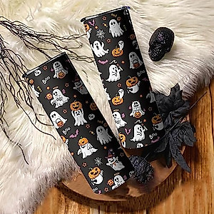 Ceovfoi Halloween Tumbler with Lid and Straw Ghost Boo Witch Ghost Pumpkin Coffee Travel Mug Cup,Witch Goth Decor Halloween Gifts For Women