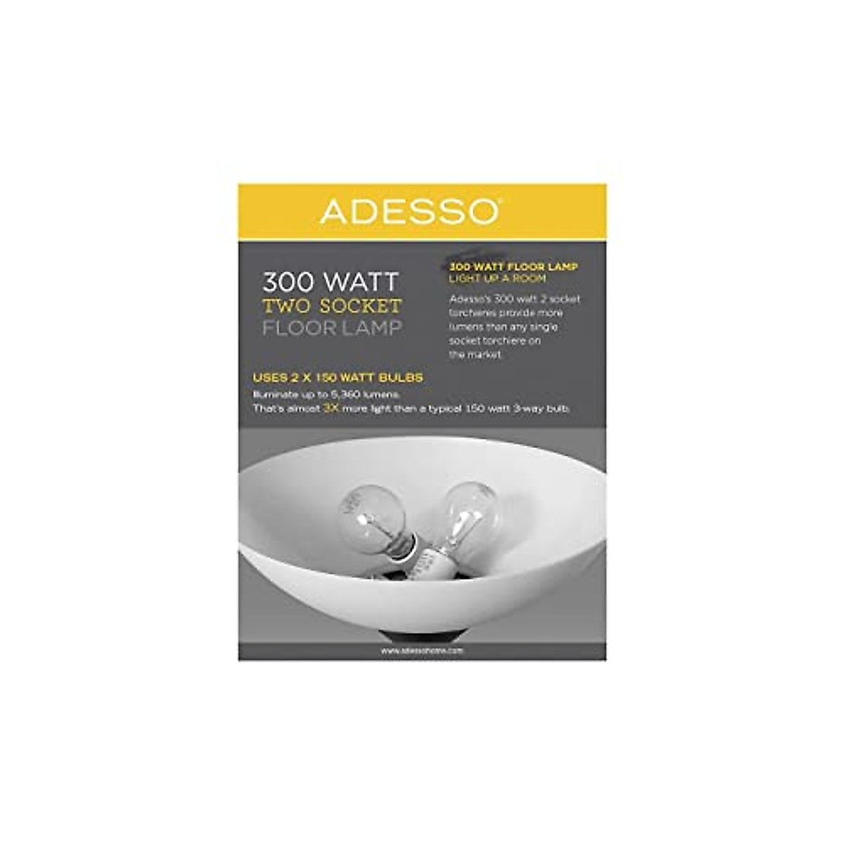 Adesso 5003-21 Jessica 300W Torchiere, 71 in, 2 x 150W Incandescent/Dimmable LED, Antique Brass Finish, 1 Floor Lamp