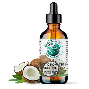 Bella Terra Oils - Organic Fractionated Coconut Oil (MCT) 4 oz - A Treasured Elixir from Coconut, Enriched with Caprylic & Capric Acid, The Ultimate Carrier for Mixing Oils