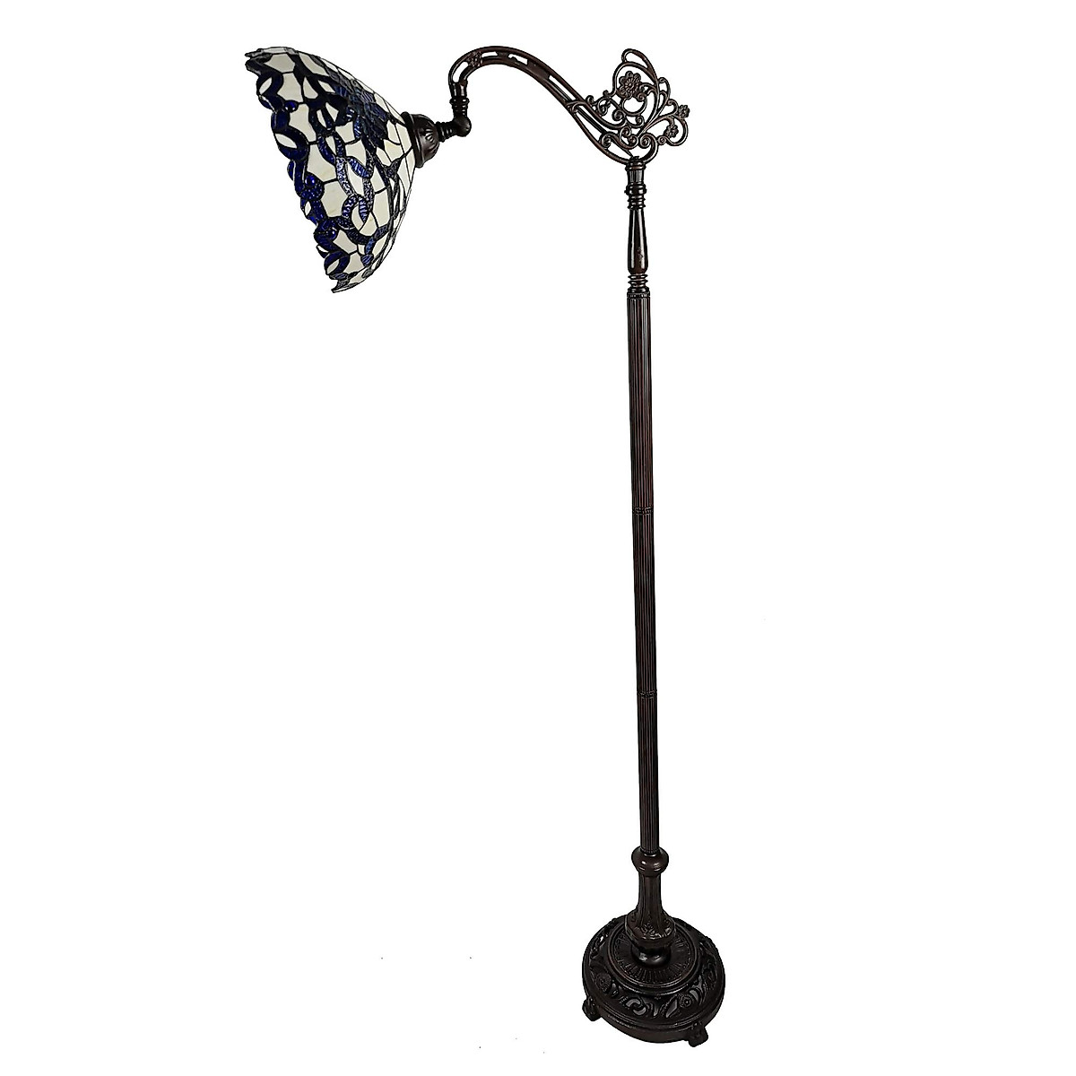 Warehouse of Tiffany TF473-FL12 Vinn 11-inch Blue/White Flower Design Glass/Bronze Tiffany-Style Reading Floor Lamp
