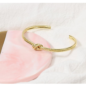 MANZHEN 14K Real Gold Plated bracelets Simple Knot Bangle Cuffs for Women Adjustable Sailor Love Knot Bangle Bracelet Bridesmaid Gift (Gold)