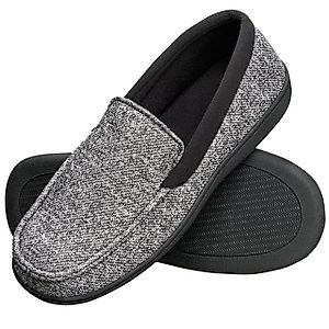 Hanes Mens Slippers House Shoes Moccasin Comfort Memory Foam Indoor Outdoor Fresh IQ, Black, Medium