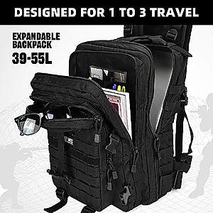 CRAZY ANTS Military Tactical Backpack with 2 Detachable Packs, Black Army Pack, Large Fieldline Molle Bag, Polyester Tactical Bag for Men and Women