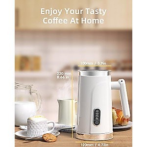 BioloMix Electric Milk Frother 4 in 1 Automatic Hot and Cold Milk Frother Warmer for Milk Latte Foam Maker Hot Chocolates Cappuccino (White)