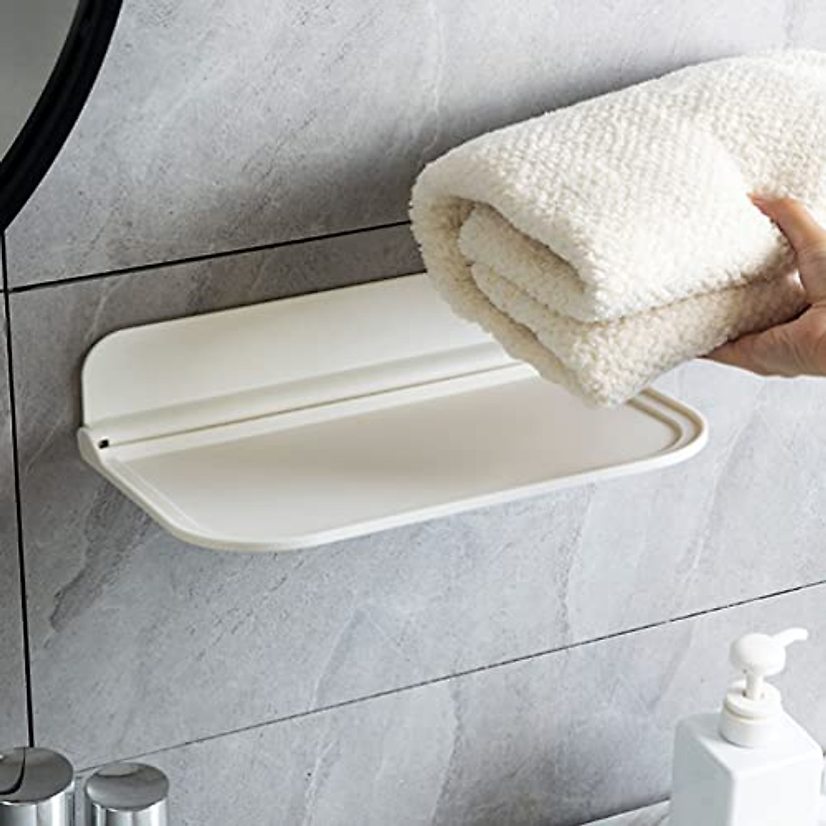 Plastic Floating Shelves Folding Shelf: Display Wall Shelves Bedside Shelf Bedroom Dorm Room Rack Nightstand Organizer for Headphone Remotes Glass Cell Phones