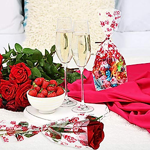 150 Pieces Valentine Cellophane Bags Treat Bags Goodies Bags Candy Bags with 150 Pieces Twist Ties for Valentine's Day Party Favor Supplies (Lip, Rose and Happy Valentine's Day Design)