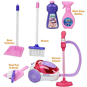 Click N' Play 18" Doll House Keeping & Kids Vacuum Cleaner Play Set, 8pcs | Kid/Toddler Cleaning Tool, Pretend Play Kitchen Accessories, Dust Pan, Baby Toys | Girls/Boys/Toddlers Toy Gifts/Supplies