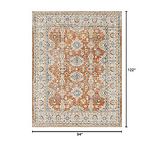 Mark&Day Washable Rugs, 8x10 Emporia Traditional Burnt Orange Area Rug, Orange Blue Beige Carpet for Living Room, Bedroom or Kitchen (7'10" x 10'2", Machine Washable)