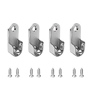 Mcredy 2 Pair Zinc Alloy Oval Hanging Rail Rod Holder End Bracket Support for Wardrobe Closet Silver 0.63" Inner Size
