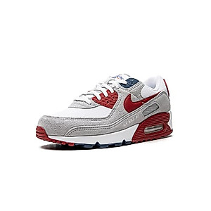Nike Men's Air Max 90 Running Shoes, White/Grey-red-blue, 8