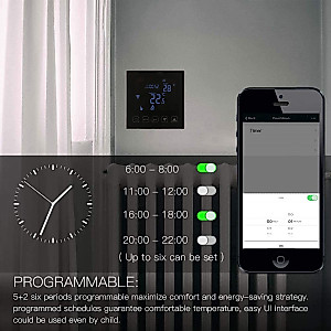 Wengart® WiFi Smart Thermostat WG603,Heat Only AC90-240V Max3A 2.4GHz Wi-Fi APP TUYA for Radiant Floor Heating,Compatible with Alexa Echo/Google Home Black