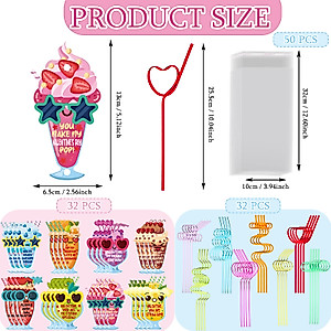 32 Pack Valentines Day Cards with Crazy Straws for Kids Valentine Gift Card Exchange with Heart Straws for Girls Boys School Class Exchange Gifts Prizes Valentine's Party Favors