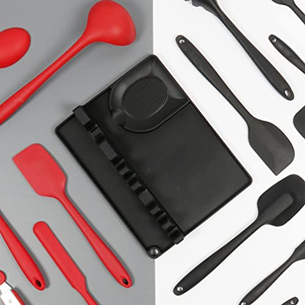 Cabilock Silicone Kitchen Spoon Rest Utensil Rest Drip Pad Non Slip Stove Top Spatula Holder for Ladle Tongs Kitchen Gadgets Cooking Tools Black